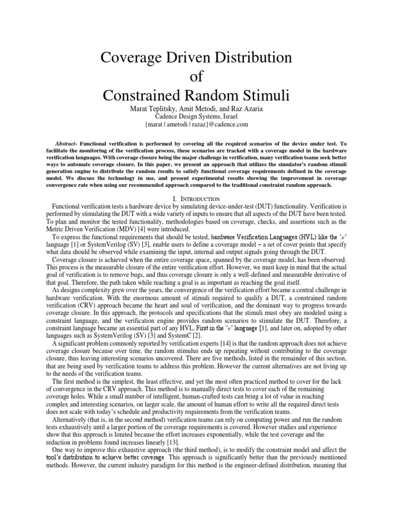 Coverage Driven Distribution Of Constrained Random Stimuli Pdf Formal Verification Simulation
