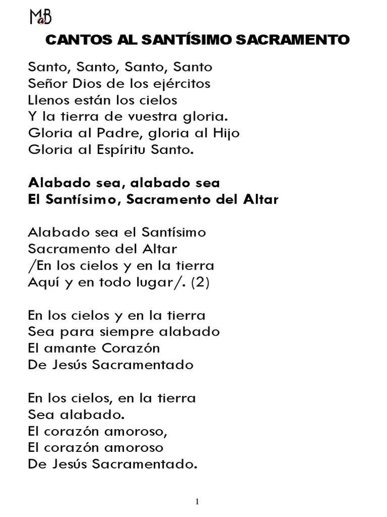 Compendio de Cantos Al Santísimo Sacramento | PDF | eucaristía | Amor