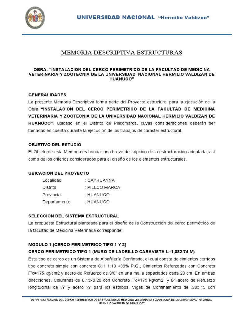 Memoria Descriptiva Estructuras | PDF | Hormigón | Fundación (Ingeniería)