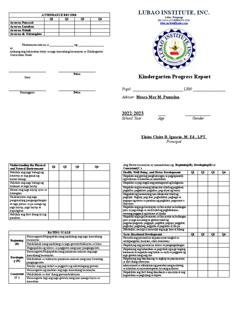 Kinder Progress Report 1 | PDF Kinder Progress Report 1 | PDF