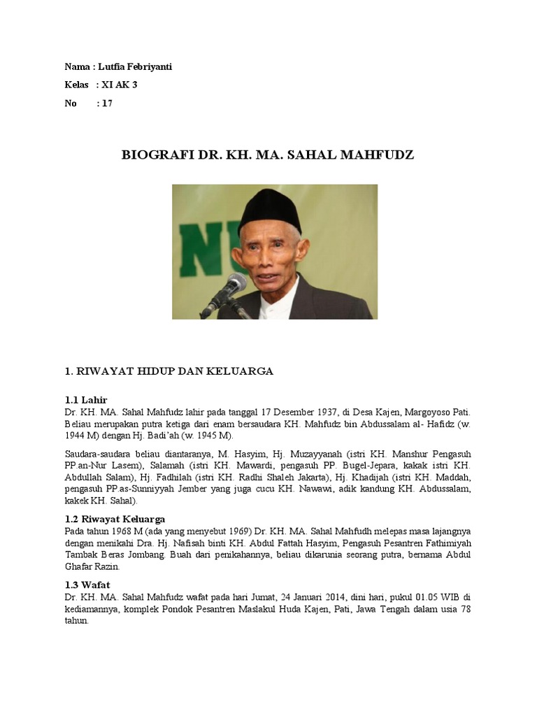 Lutfia-Biografi Dr. KH. MA. Sahal Mahfudz | PDF
