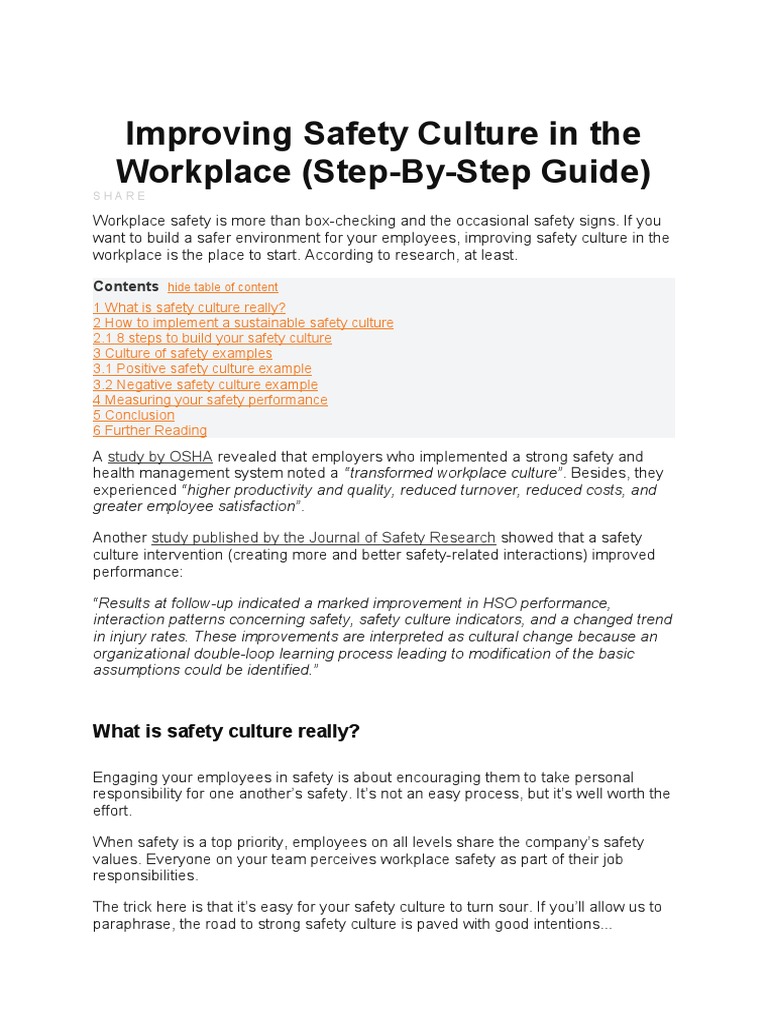 Improving Safety Culture in The Workplace 123456 | PDF | Safety ...