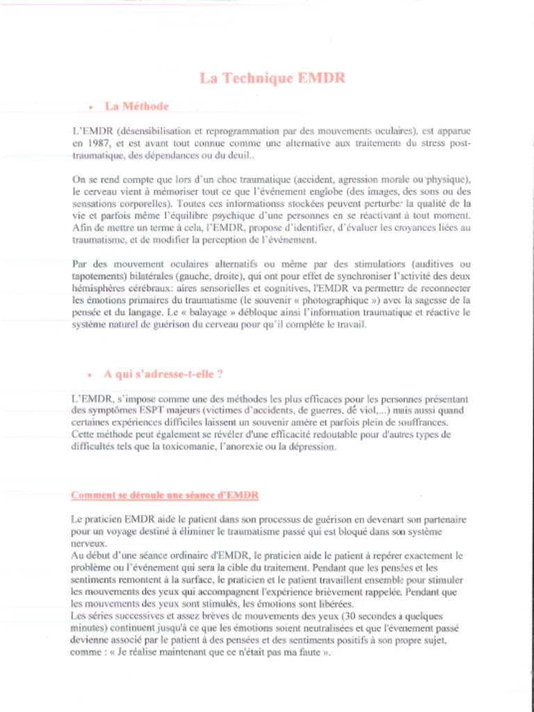 LA TECHNIQUE EMDR (5 Pages - 1,7 Mo) | PDF