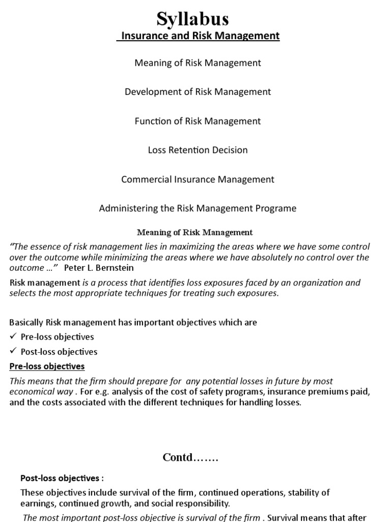 Insurance and Risk Management Syllabus | PDF | Risk Management | Risk