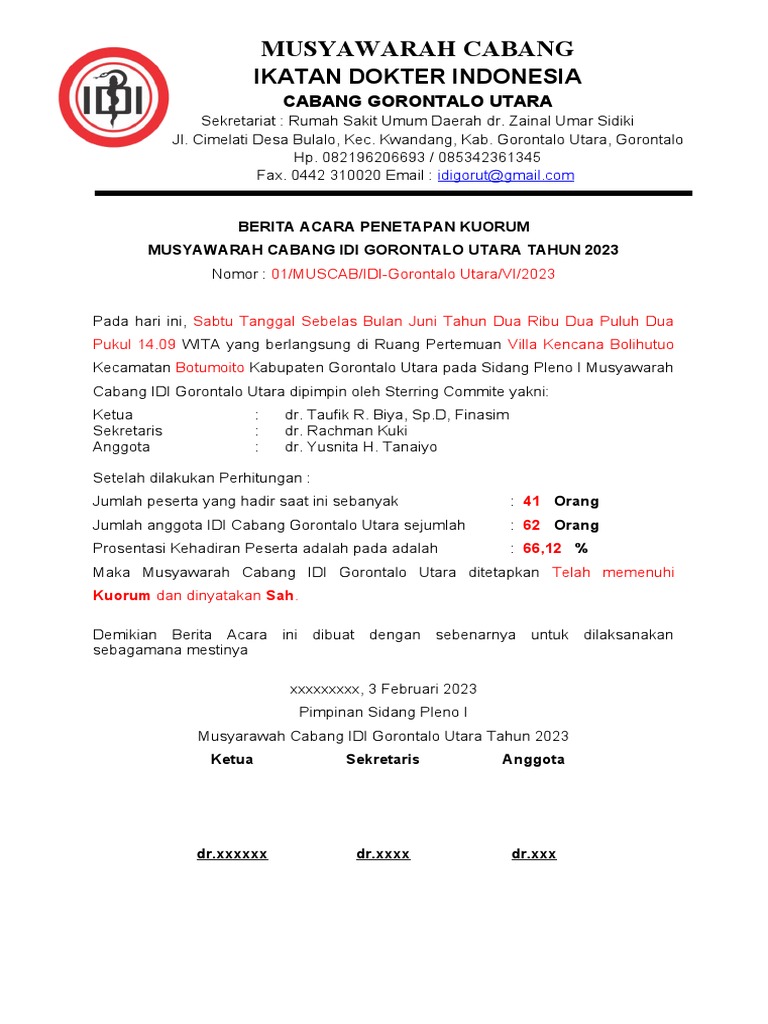 Berita Acara Muscab | PDF