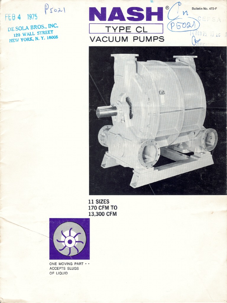 Nash Type CL Vacuum Pumps Bulletin No. 472-F | PDF
