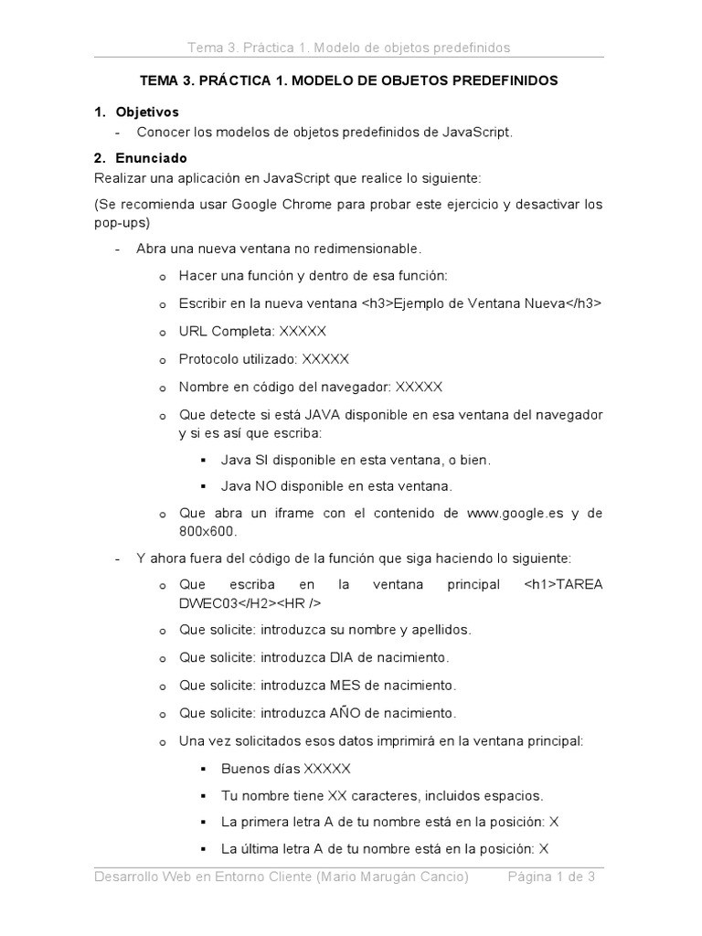 Práctica JavaScript: Objetos Predefinidos | PDF | Métodos y materiales de enseñanza | Informática