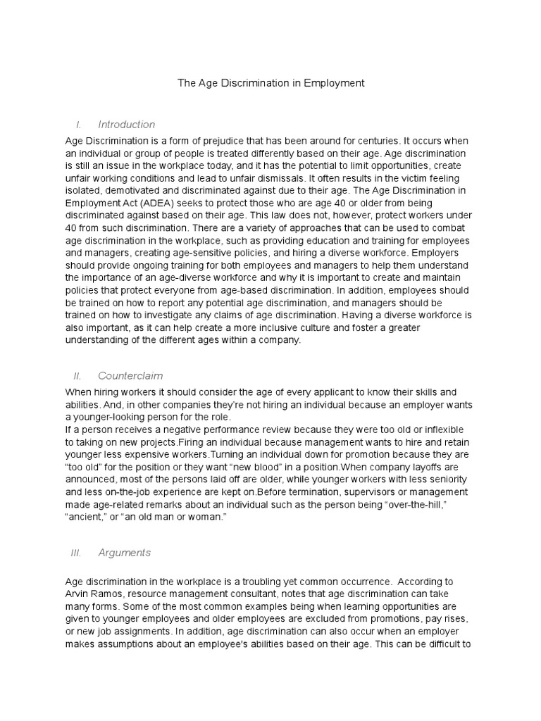 Protecting Experience: Combating Age Discrimination in the Workplace Through Education, Policy ...