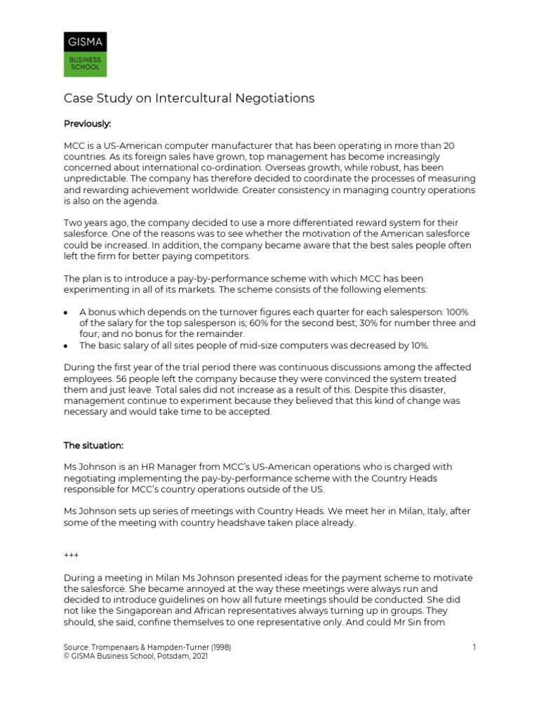 Case Study On Intercultural Negotiations | PDF | Sales | Consensus ...