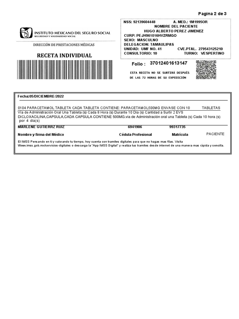receta-imss-HUGO JIMENEZ - 20221030 - 221722 | PDF