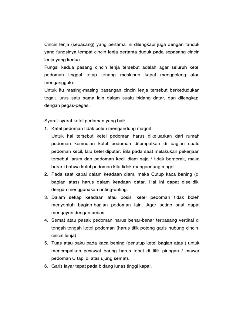 Cincin Lenja dan Ketel Pedoman Kapal | PDF