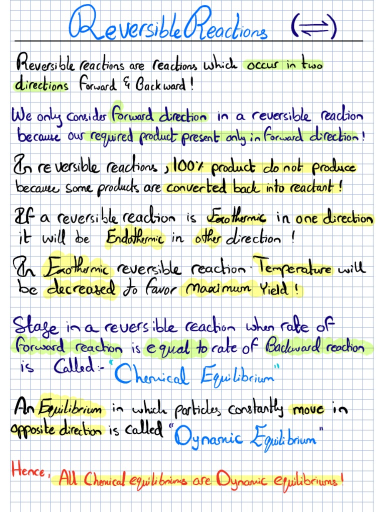 Reversible Reactions | PDF | Chemical Reactions | Chemical Equilibrium