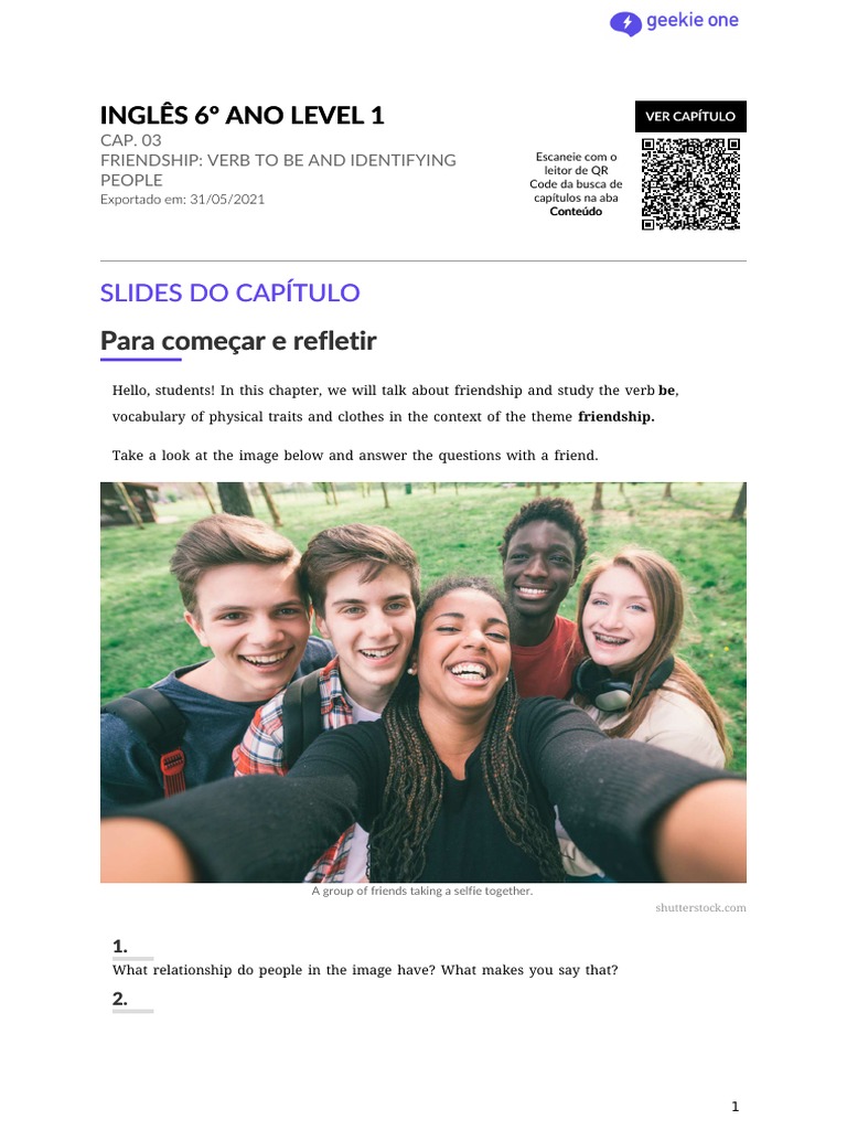 Geekie One - EF - Mistas - Inglês 6º Ano Level 1 - Cap. 03 - Friendship - Verb To Be and ...