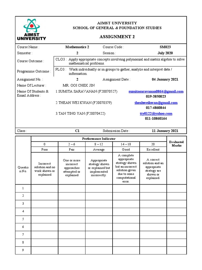 Semester 2 (Assignment Cover) | PDF | Mathematics | Computing