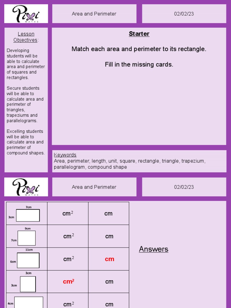 Area and Perimeter Calculation Guide | PDF | Area | Rectangle