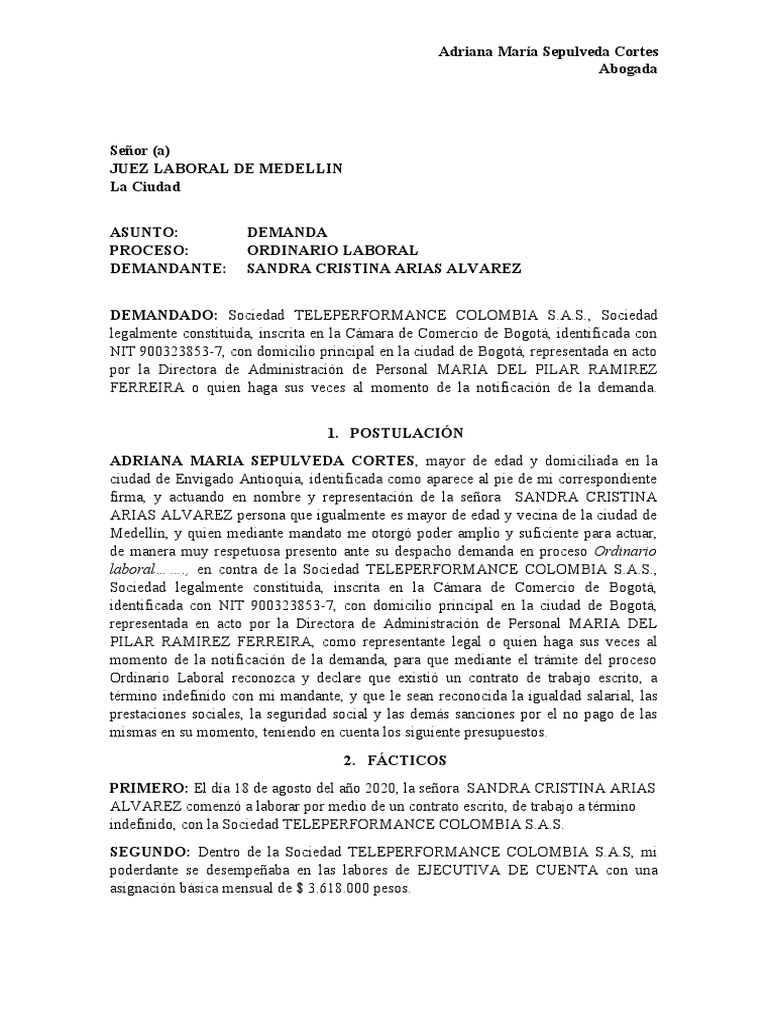 Demanda Laboral | PDF | Salario | Derecho laboral