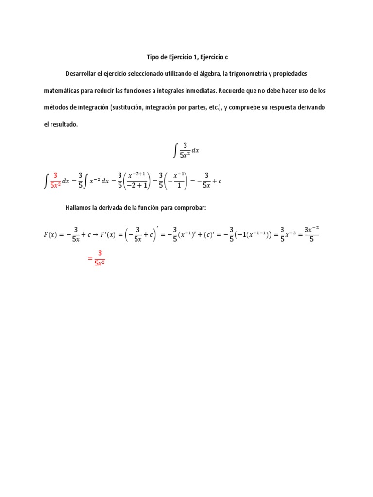Ejercicio Tipo 1 Y 2 Ejercicio C Pdf Integral Zona