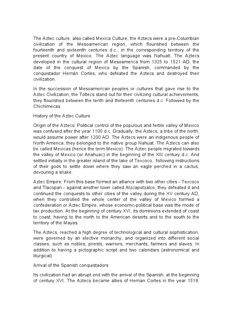 The Aztec Culture | PDF | Latin America | Culture Of The Americas