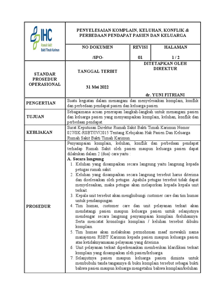 SPO Alur Komplain Revisi | PDF | Hukum