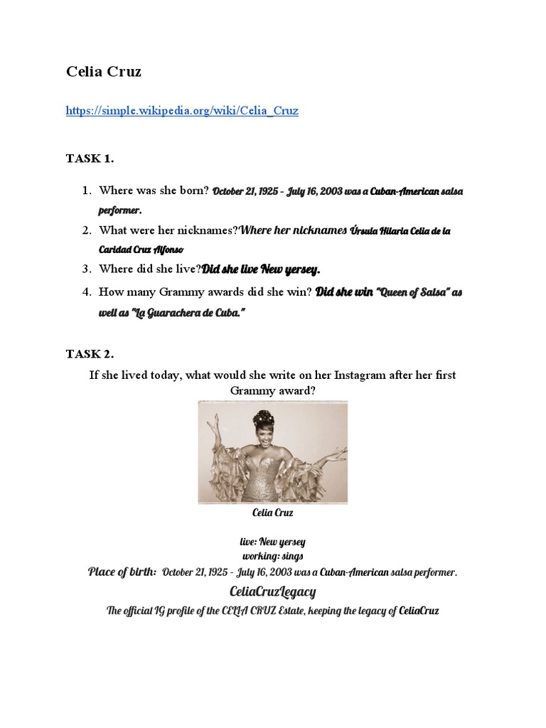 Celia Cruz: Queen of Salsa Biography | PDF