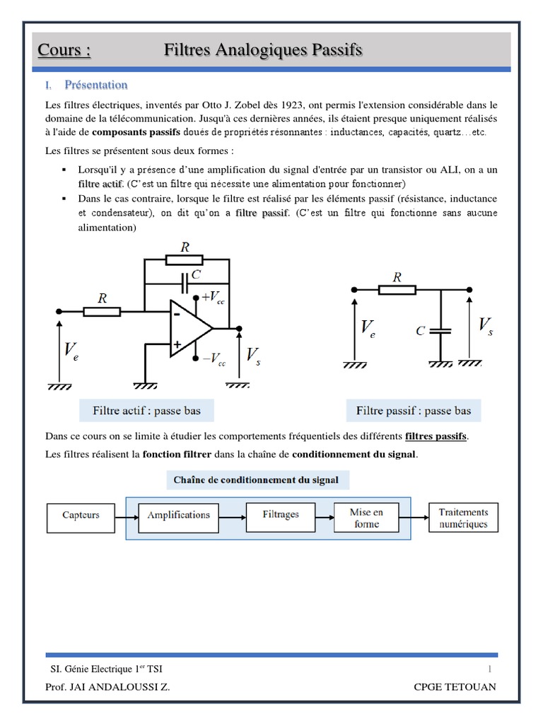 Cours sur les Filtres Analogiques Passifs | PDF | Filtre (électronique ...