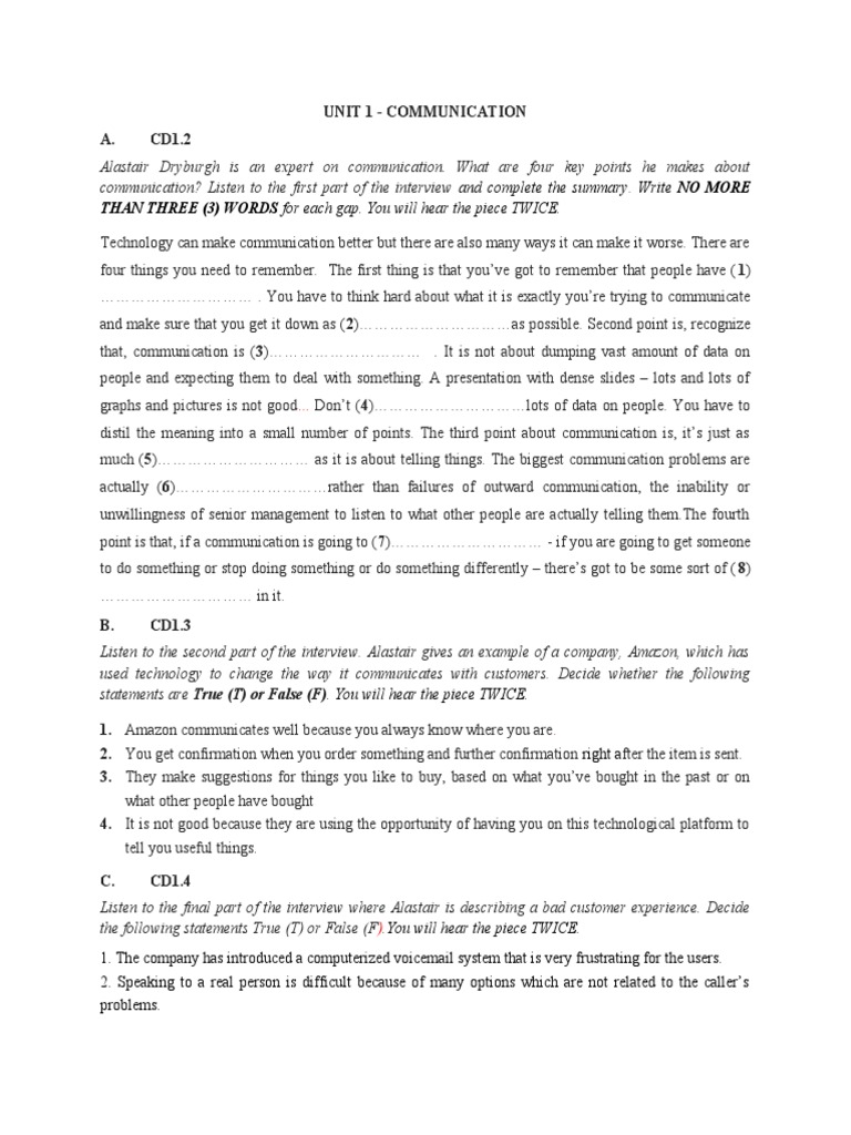 Listening - UNIT 1. Communication | Download Free PDF | Communication