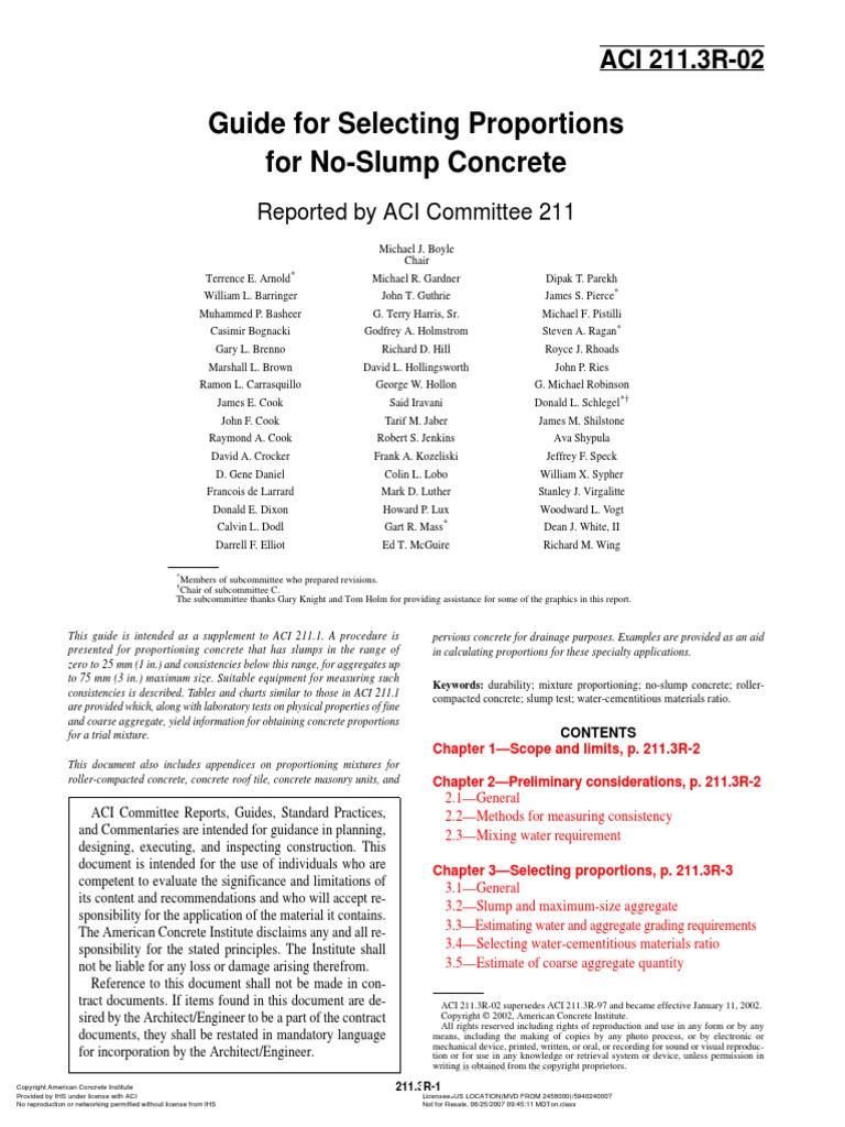ACI 211.3R-02 - Guide For Selecting Proportions For No-Slump Concrete ...