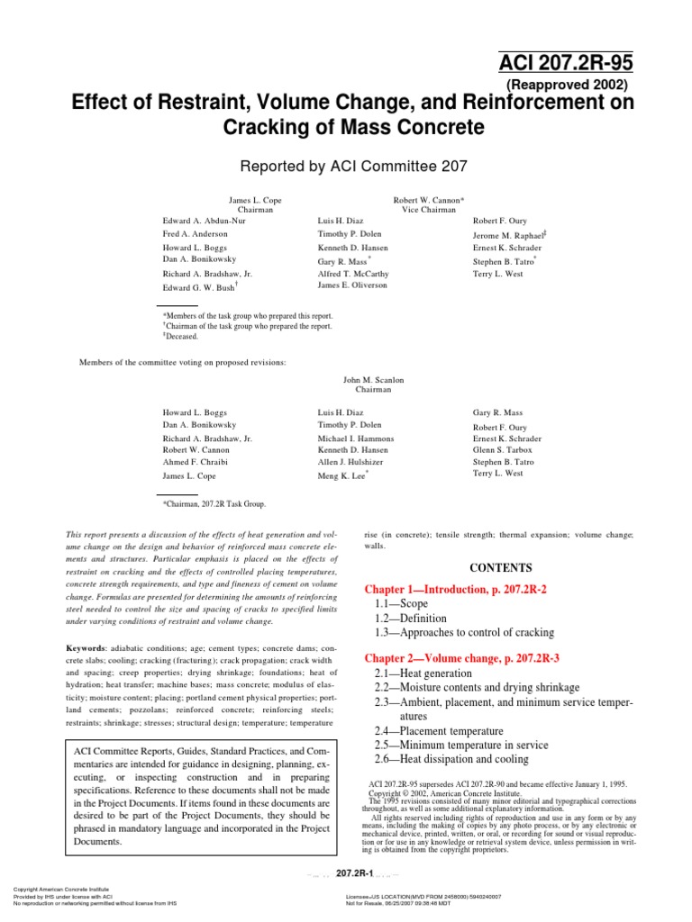 ACI 207.2R-95 - Effect of Restraint, Volume Change, and Reinforcement On Cracking of Mass ...