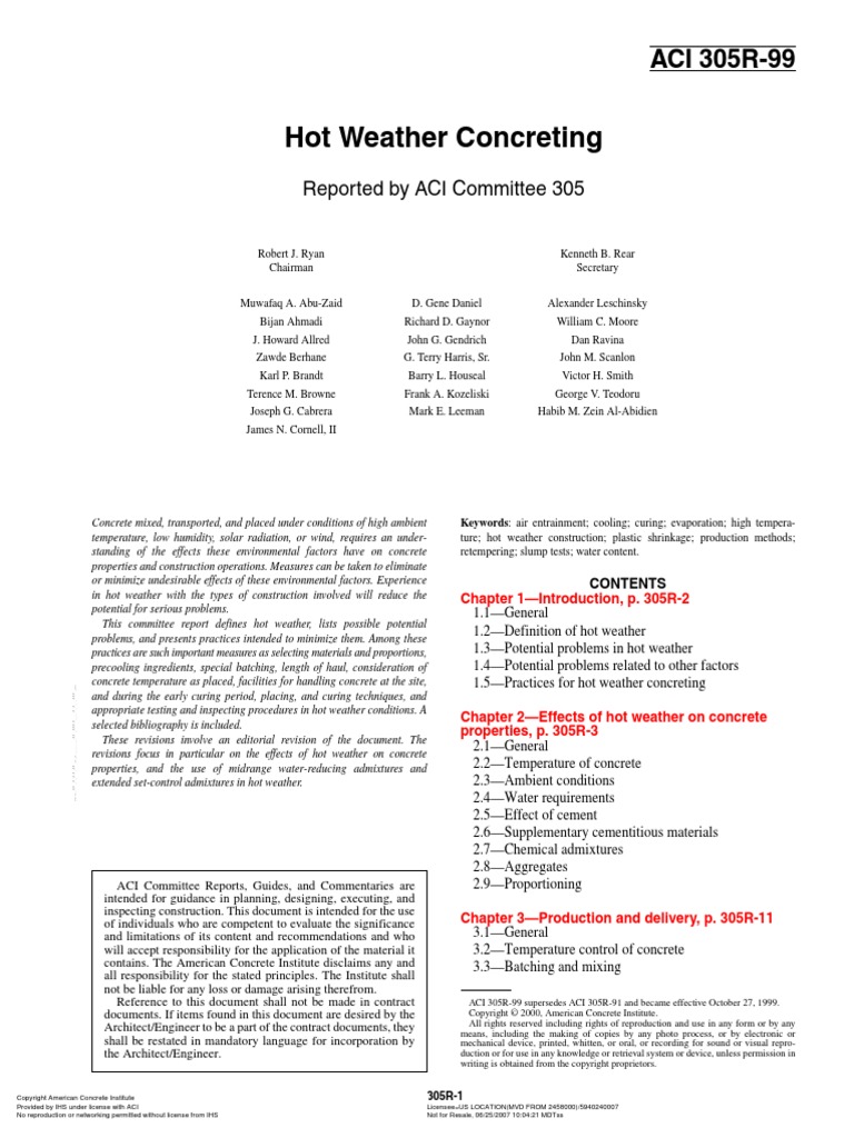 ACI 305R-99 - Hot Weather Concreting | PDF | Concrete | Humidity