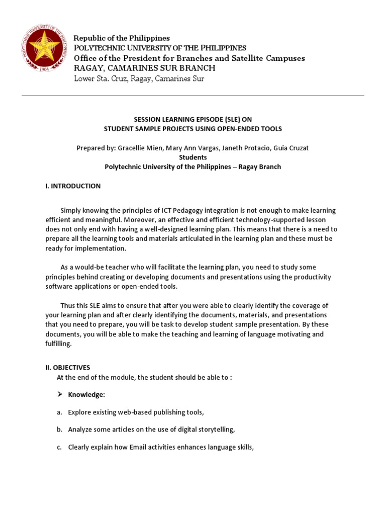 Sle (TTL2) Student Sample Projects Using Open-Ended Tools | PDF | Learning | Copyright