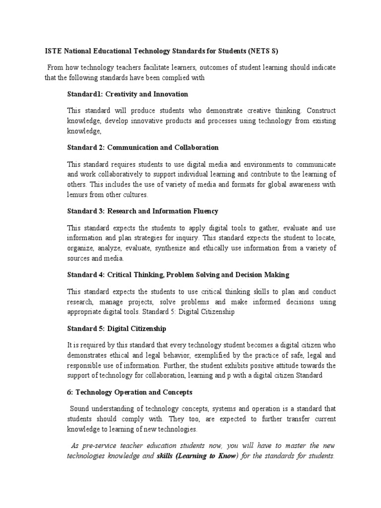 ISTE Standards for Student Technology | PDF | Learning | Information ...