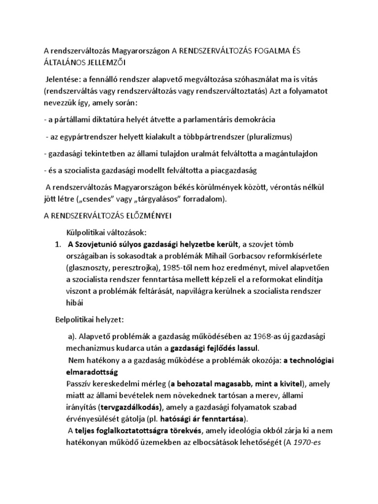 A Rendszerváltozás Magyarországon A RENDSZERVÁLTOZÁS FOGALMA ÉS ...