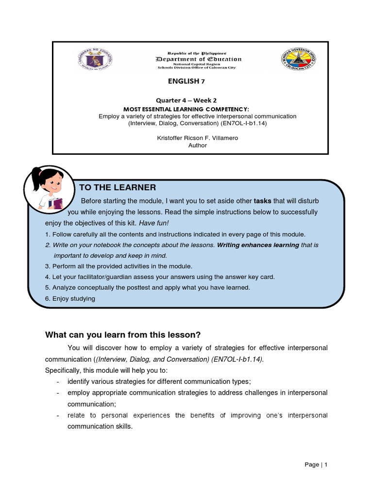 Eng.7 Q4 W2 | PDF | Nonverbal Communication | Communication
