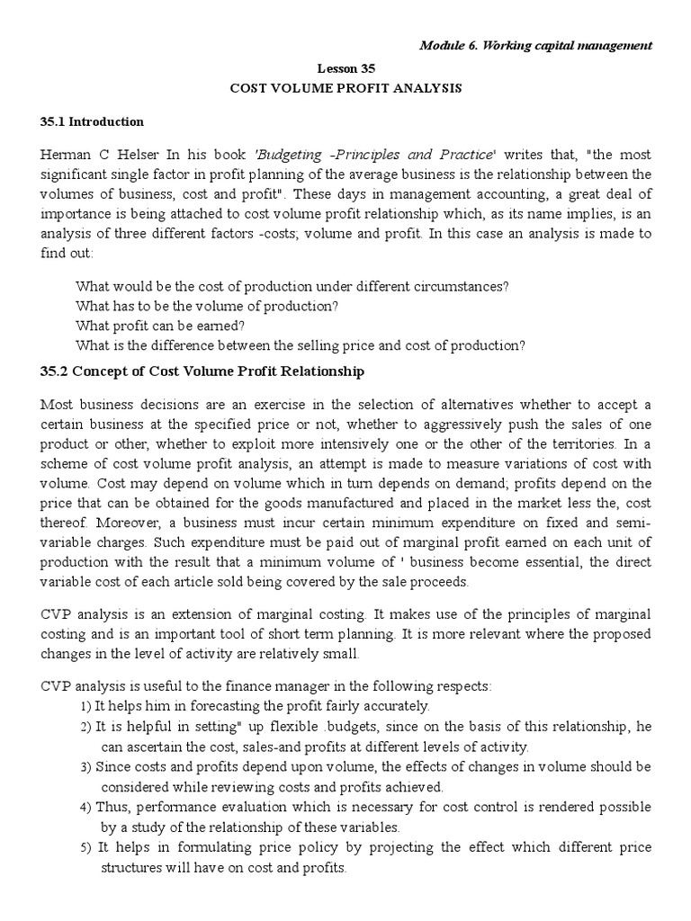 Lesson 35 Cost Volume Profit Analysis | PDF | Profit (Economics) | Cost ...