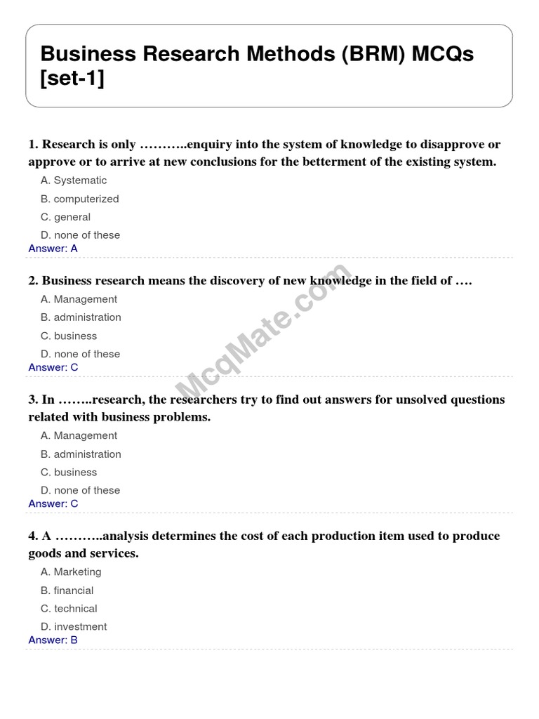 BRM MCQs Set-1 | PDF | Theory | Inductive Reasoning