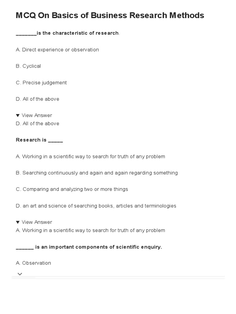 Business Research Methods MCQs | PDF | Science | Scientific Method