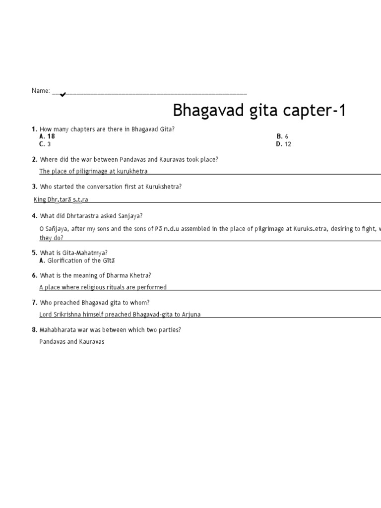 Bhagavad Gita Question and Answer Chapter-01 - Part-01 | PDF | Hindu ...