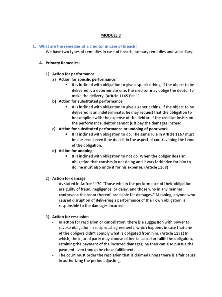 Module 3 Oblicon | PDF | Legal Remedy | Private Law