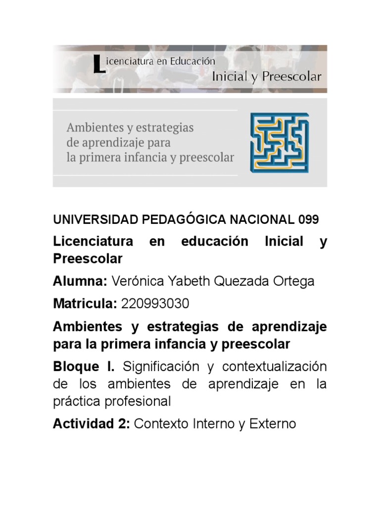 Bloque I Actividad 2 Contextos Internos y Externos | PDF | Educación de la primera infancia