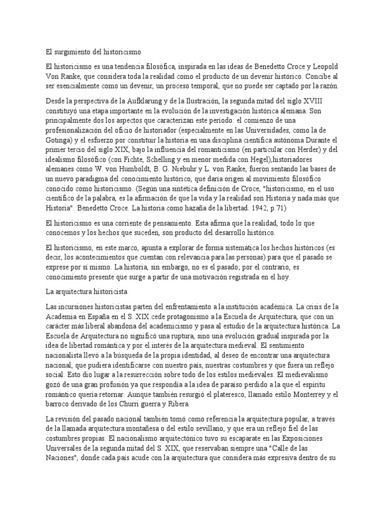 El Surgimiento Del Historicismo | PDF