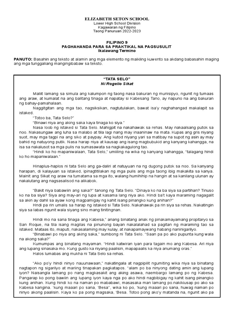 Maikling Kuwento - Tata Selo Ni Rogelio Sicat | PDF