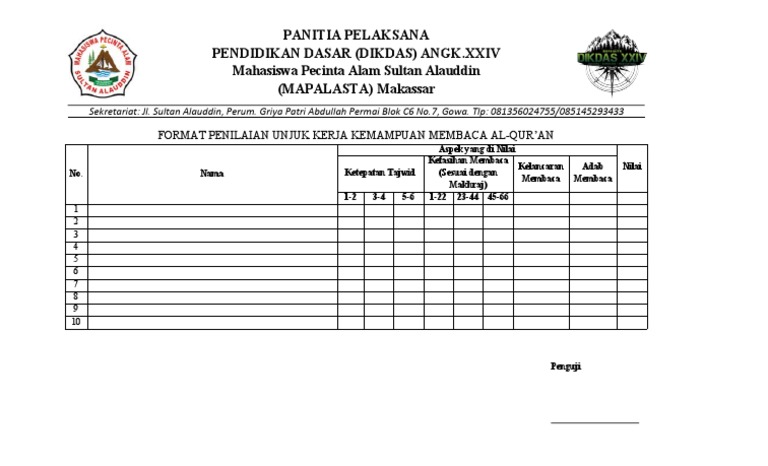 Format Penilaian BTQ | PDF