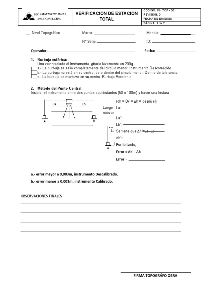 IN-TOP-004 Verificación de Nivel Topográfico | PDF | Science
