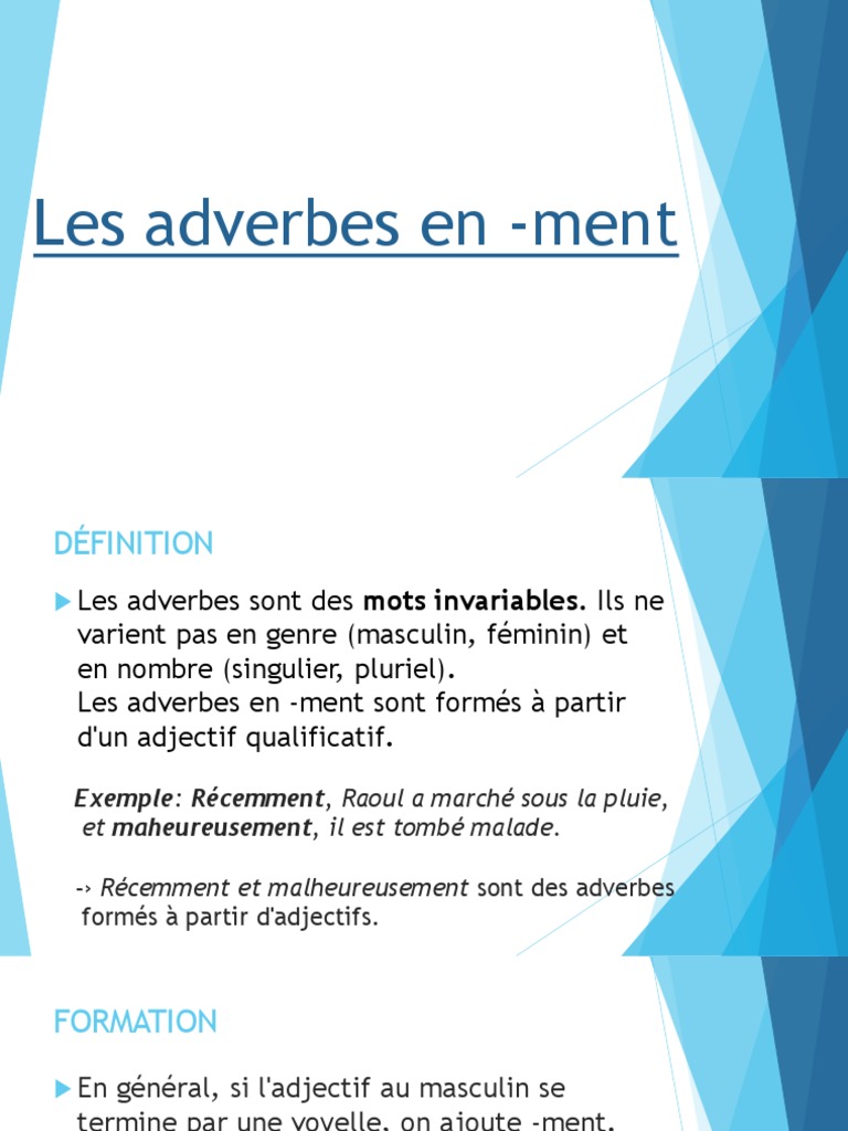 Les Adverbes en - Ment | PDF | Genre grammatical | Adverbe