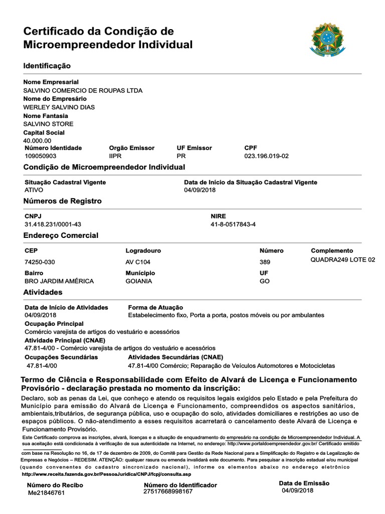 Certificado MEI ATUAL PDF | PDF