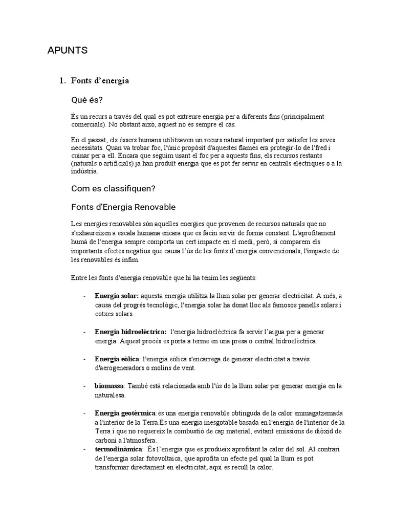 Apunts UNITAT 2. ELS RECURSOS ENERGÈTICS | PDF Apunts UNITAT 2. ELS RECURSOS ENERGÈTICS | PDF