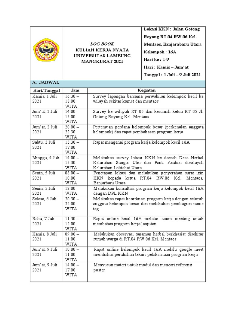 Log KKN Kelompok 16A Unlam | PDF