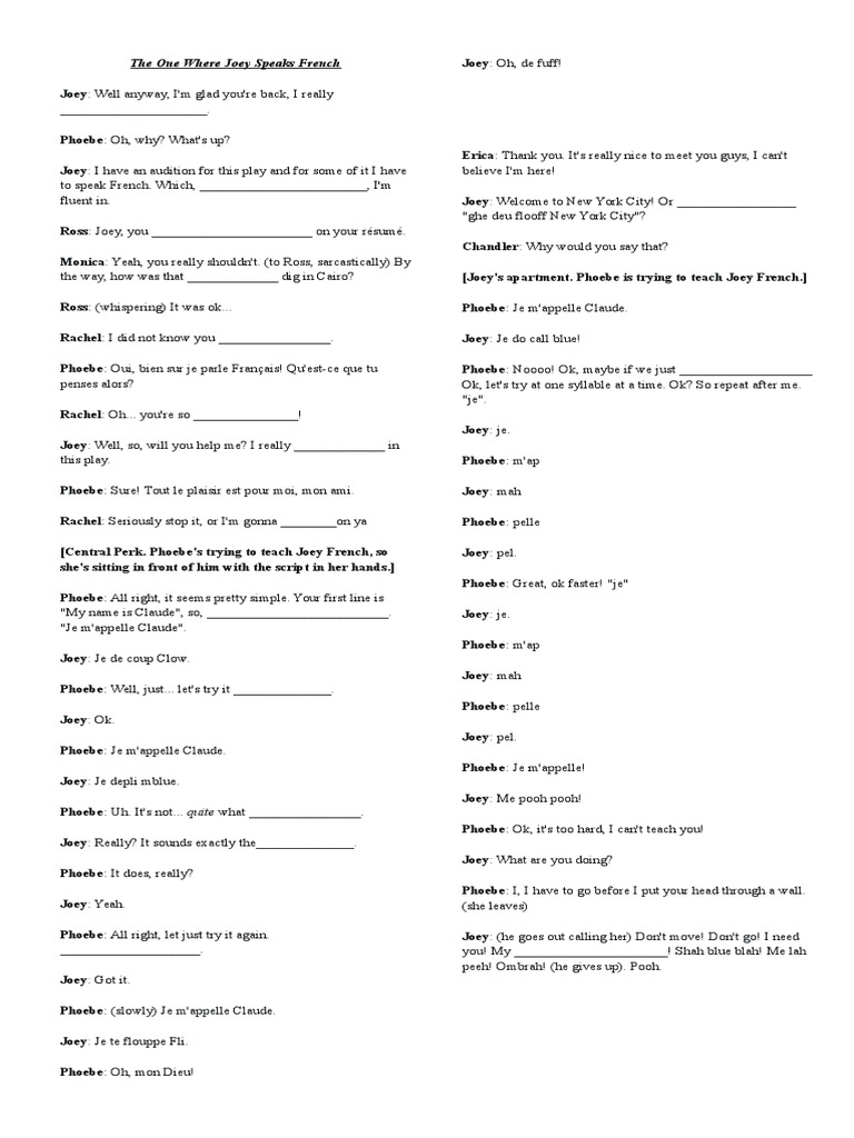 294855912 the One Where Joey Speaks French | PDF | Television ...