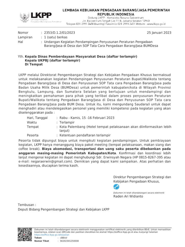 Surat Keluar - Pendampingan Palembang 2023 (Lampiran) | PDF