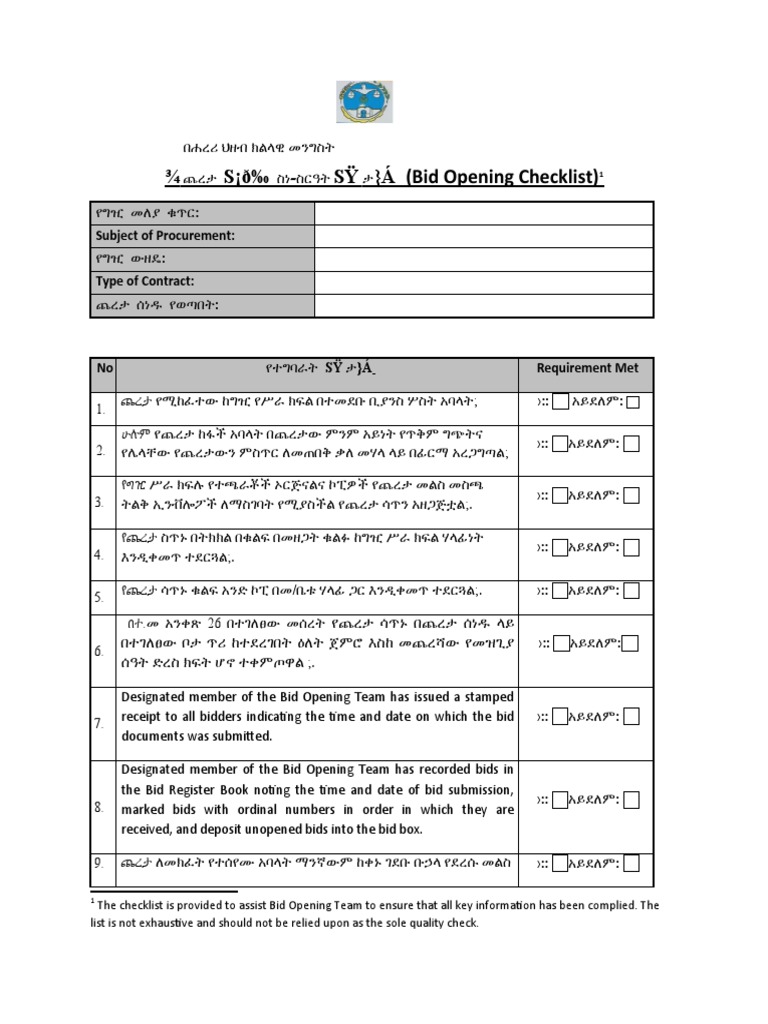 Bid Opening_Check List | PDF